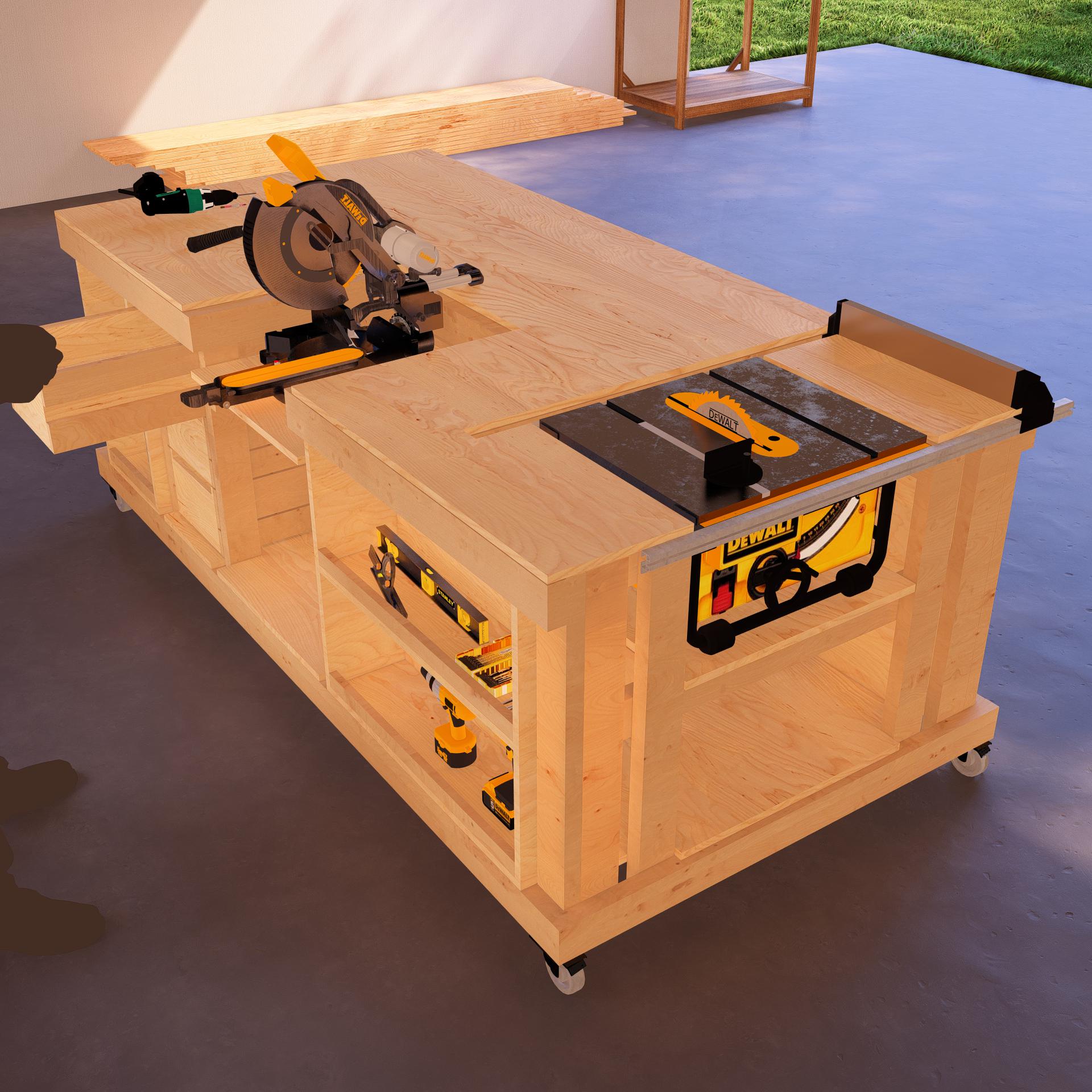Mobile Table Saw & Miter Saw Workbench Plans DIY Digital Download ...