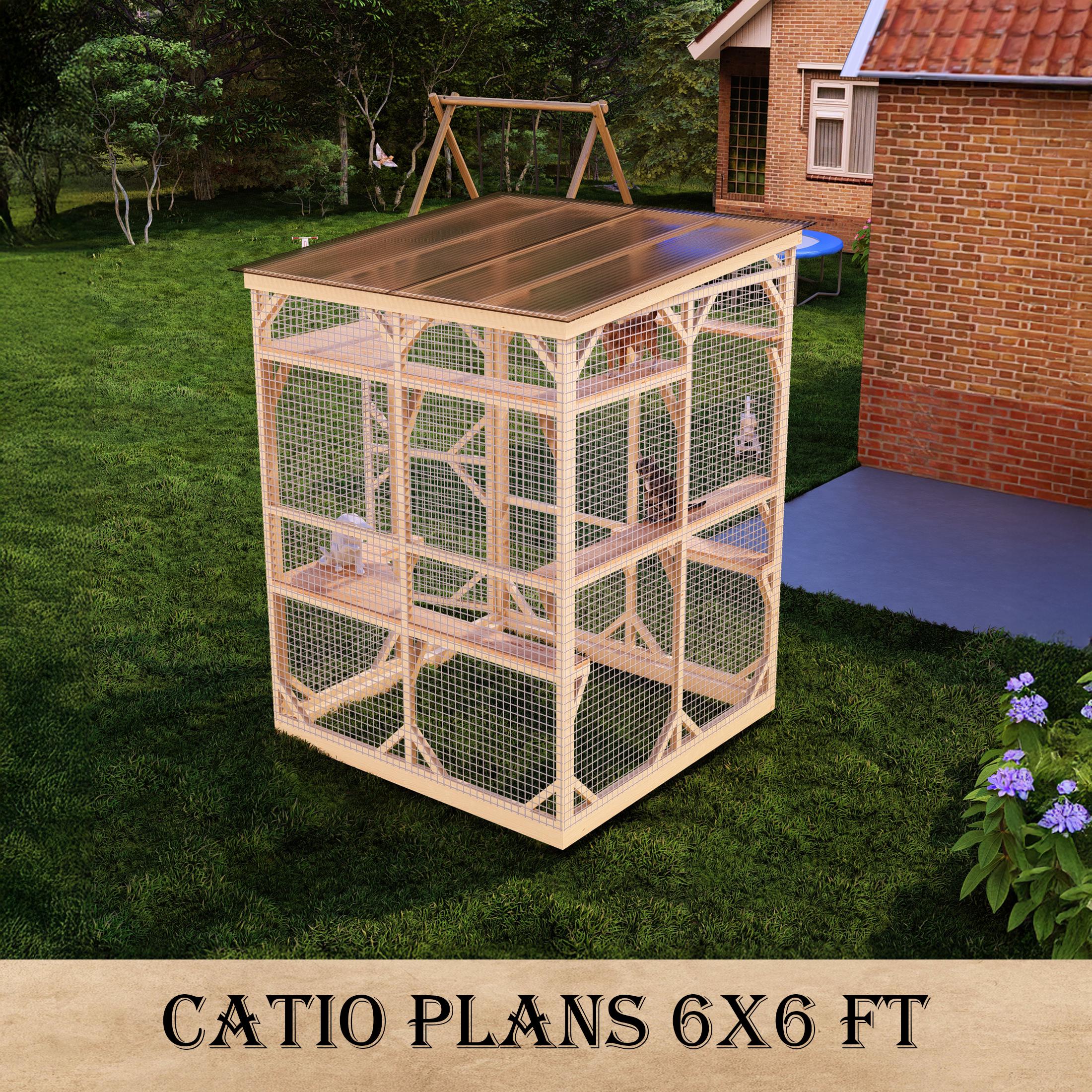 DIY Freestanding Catio Plans, 6x6 Outdoor Cat House With Full Wire Mesh ...