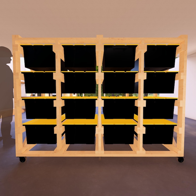 DIY 16-bin Tote Storage Rack Plans, Wooden Modular Shelves for 27 ...