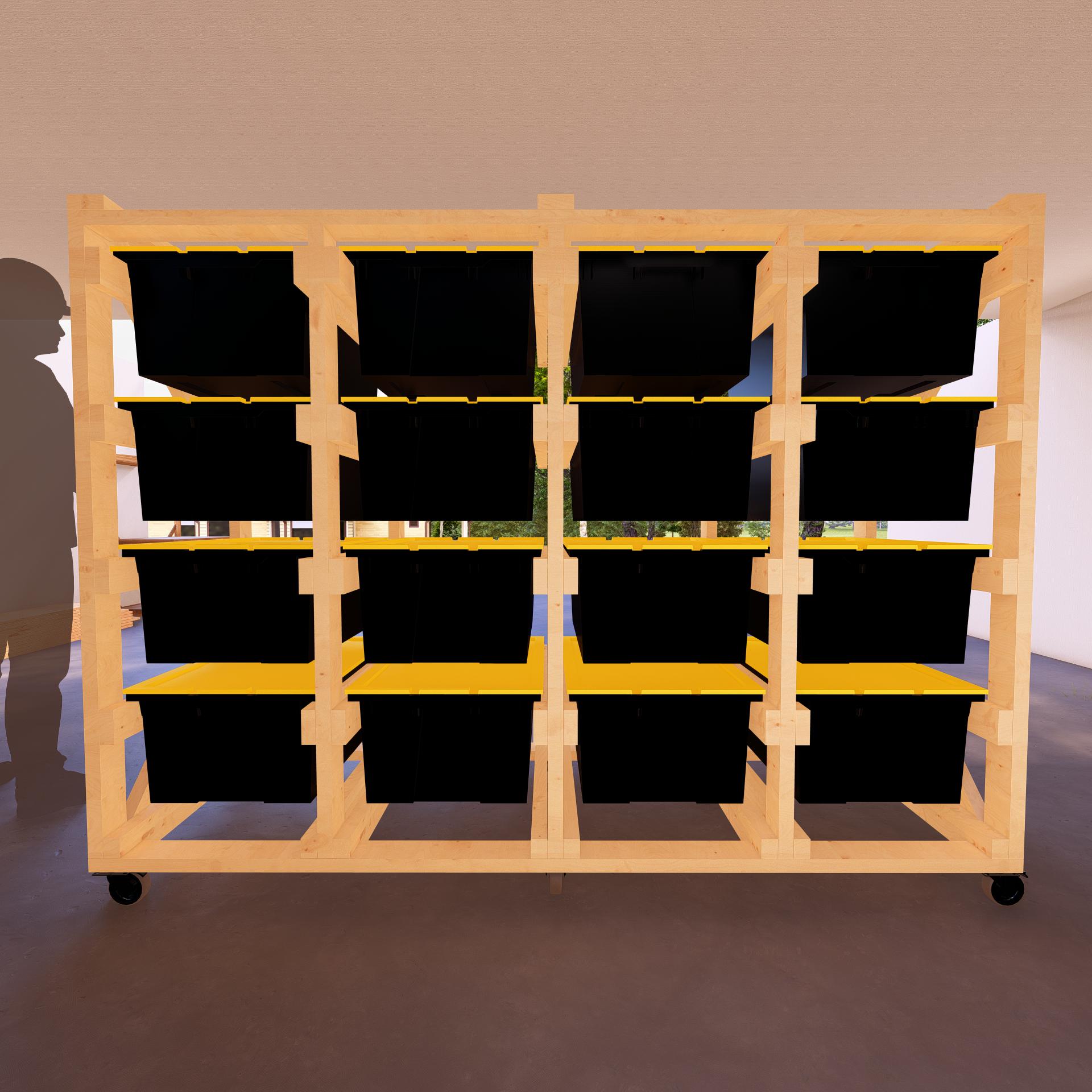 DIY 16-bin Tote Storage Rack Plans, Wooden Modular Shelves for 27 ...