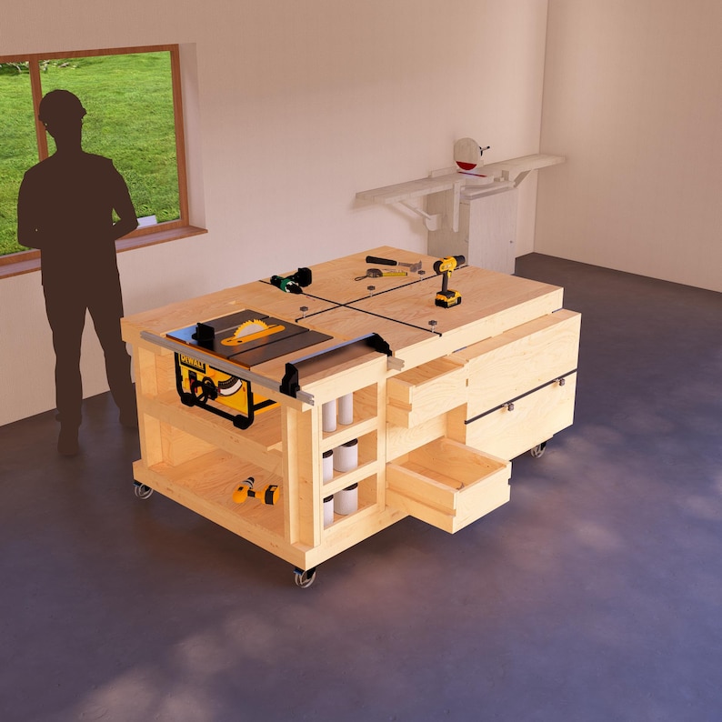 DIY Mobile Garage Workbench Plans, Versatile Station With Miter Saw ...