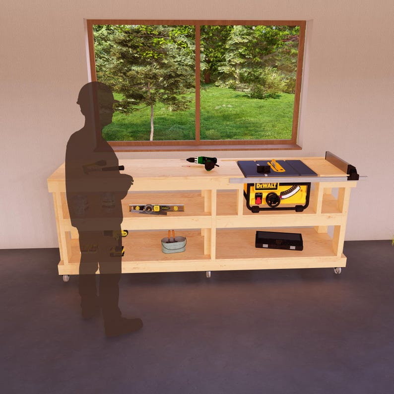 DIY 2x8 Mobile Garage Modular Workbench Plans – Compact Table Saw ...