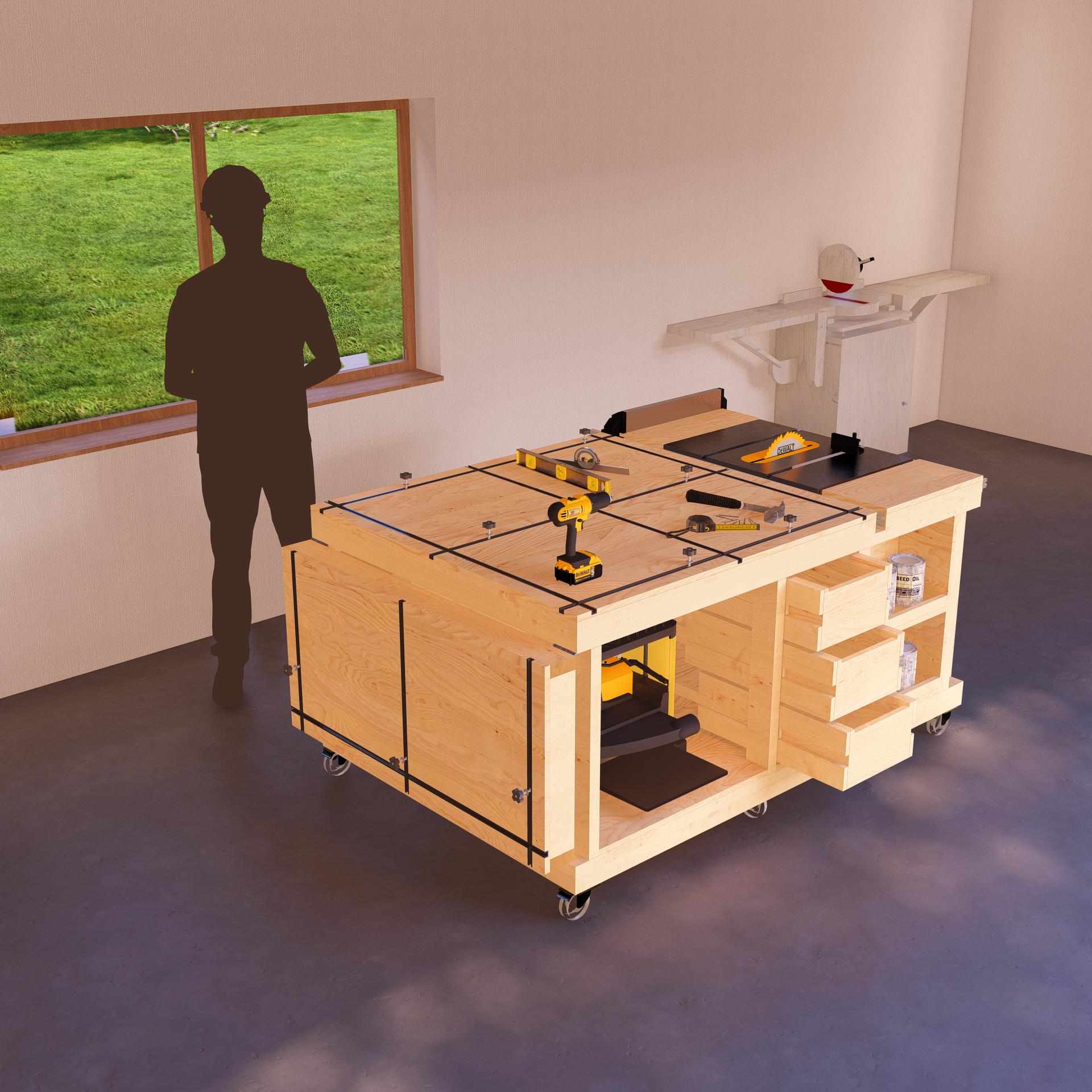 4x6 Ft DIY Flip-top Workbench Plans, Multipurpose Compact Table Saw ...