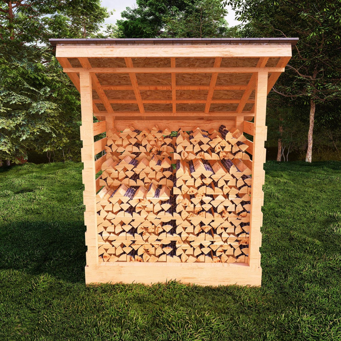 DIY 4x6 Ft Timber Firewood Shed Plans, Open-front Storage for Logs ...