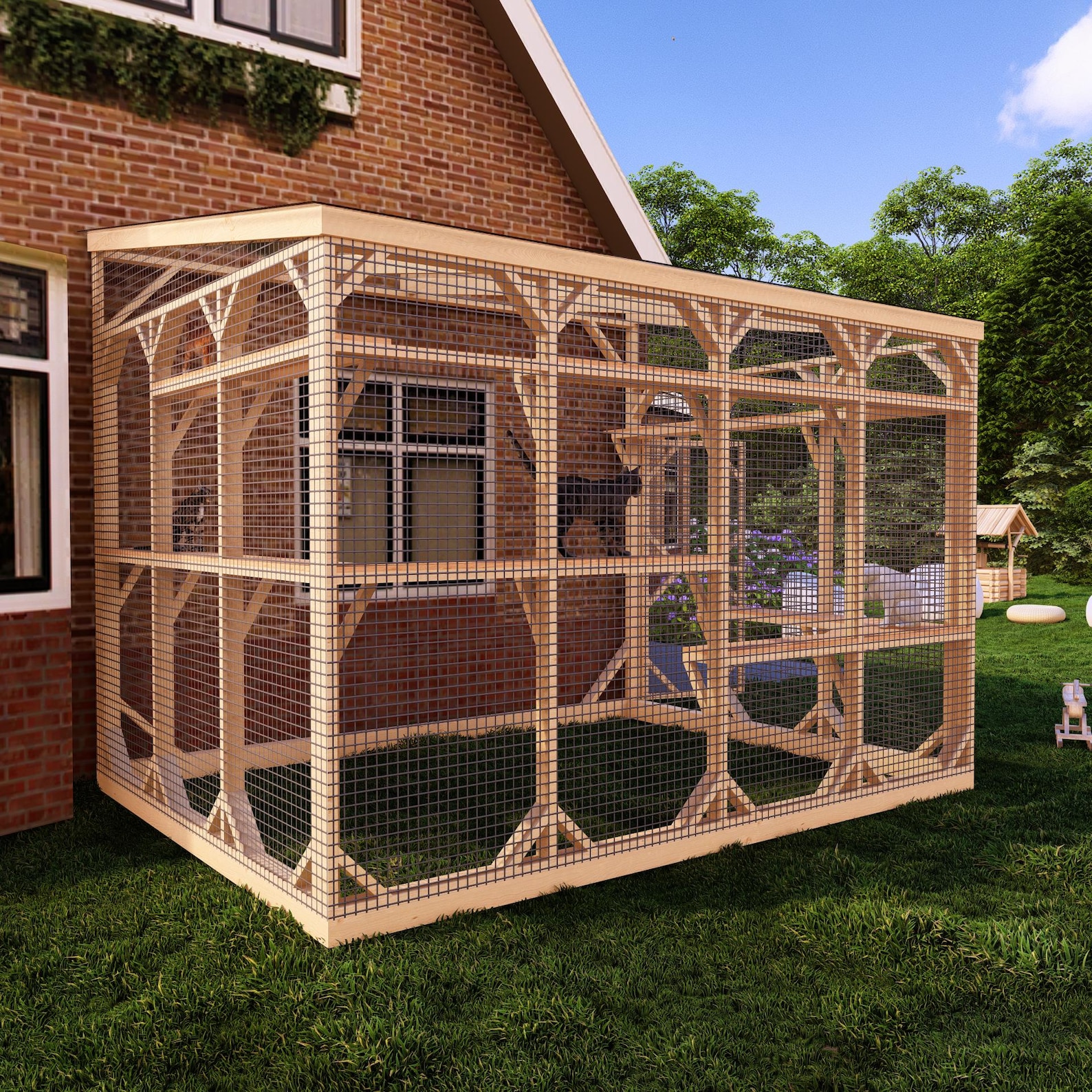 DIY Large Cat Patio Plans, Spacious Outdoor Catio Attached to House ...
