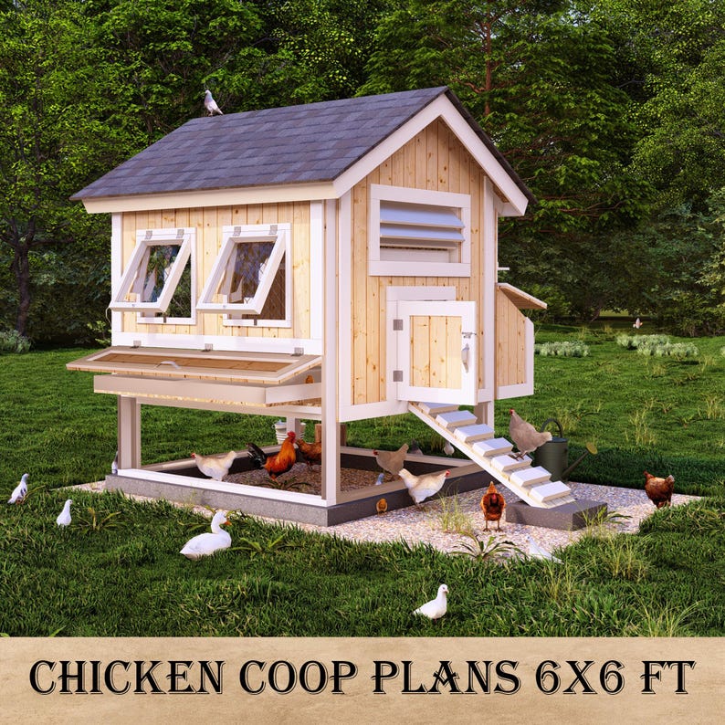 DIY 6x6 Chicken Coop Plans for 12-15 Hens, Backyard Hen House With ...