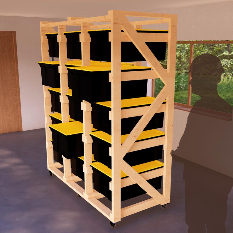 DIY Tote Storage Rack Plans, Wooden Shelving Unit for 15 Totes, Space ...