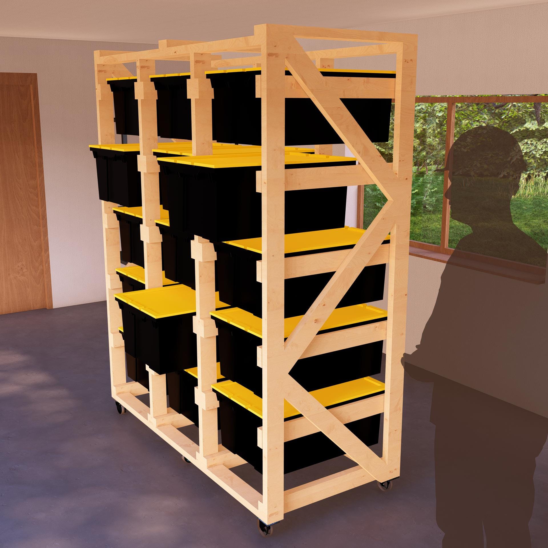 DIY Tote Storage Rack Plans, Wooden Shelving Unit for 15 Totes, Space ...