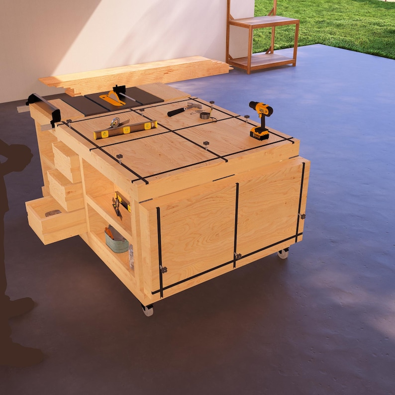 4x6 Ft DIY Flip-top Workbench Plans, Multipurpose Compact Table Saw ...