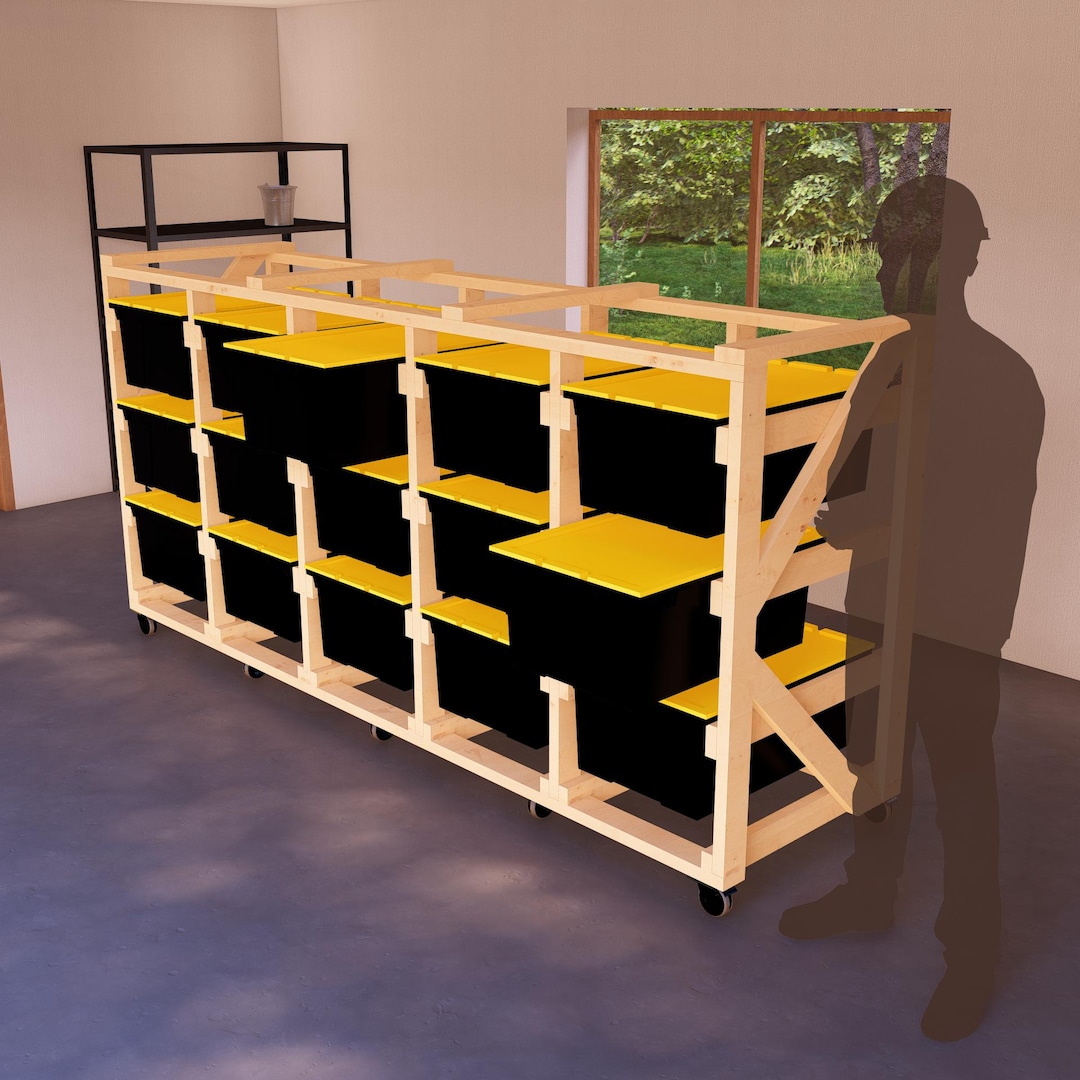 DIY 15-bin Tote Storage Rack Plans, Durable Wooden Design With Mobile ...
