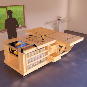 DIY Mobile Garage Modular Workbench Plans, Versatile Workstation With Miter Saw Station Storage ...