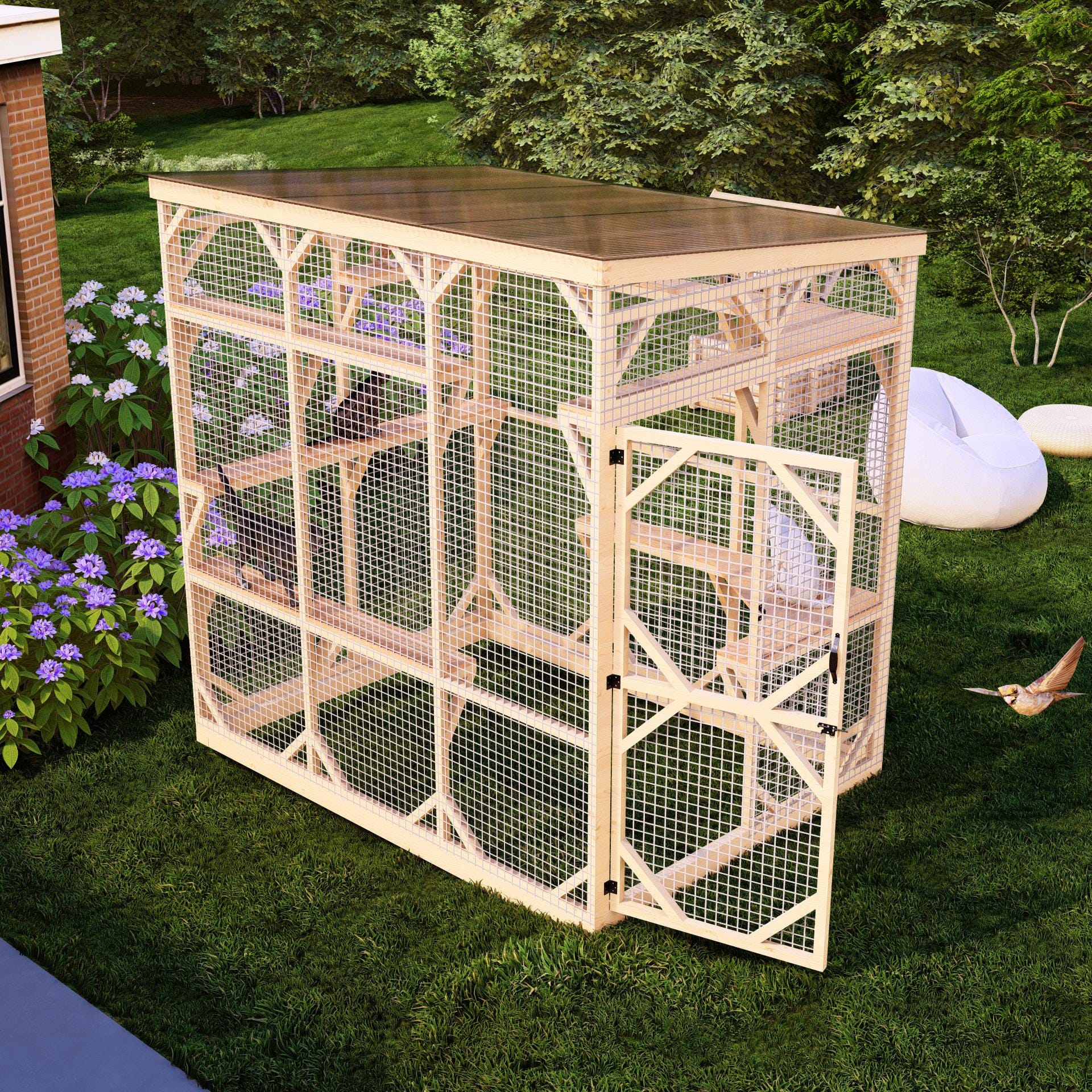 DIY 6x8 Backyard Catio Playground Plans, Standalone Outdoor Cat House ...