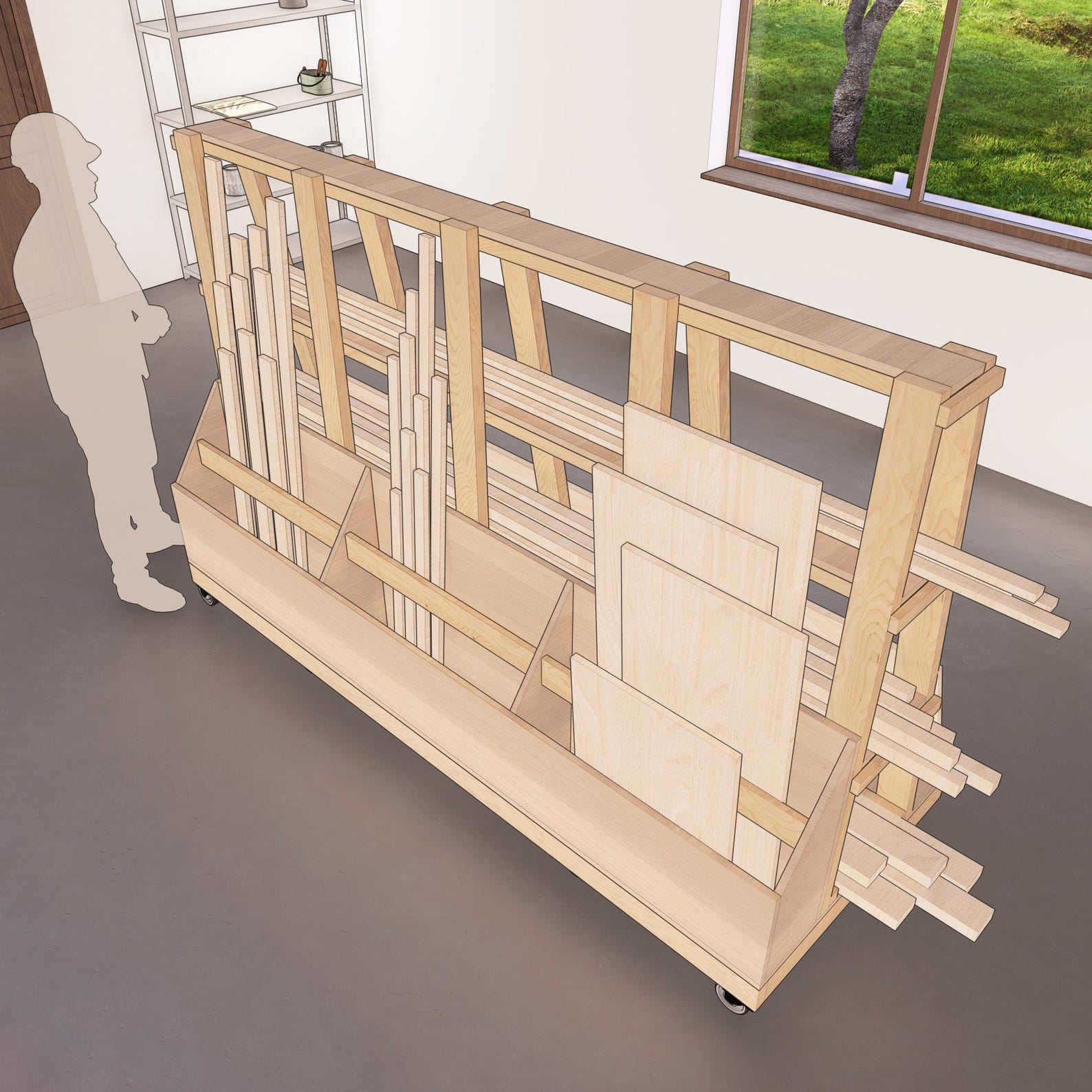 DIY Workshop Cart Woodworking Plans – 3×8 Rolling Mobile Wood Cart ...