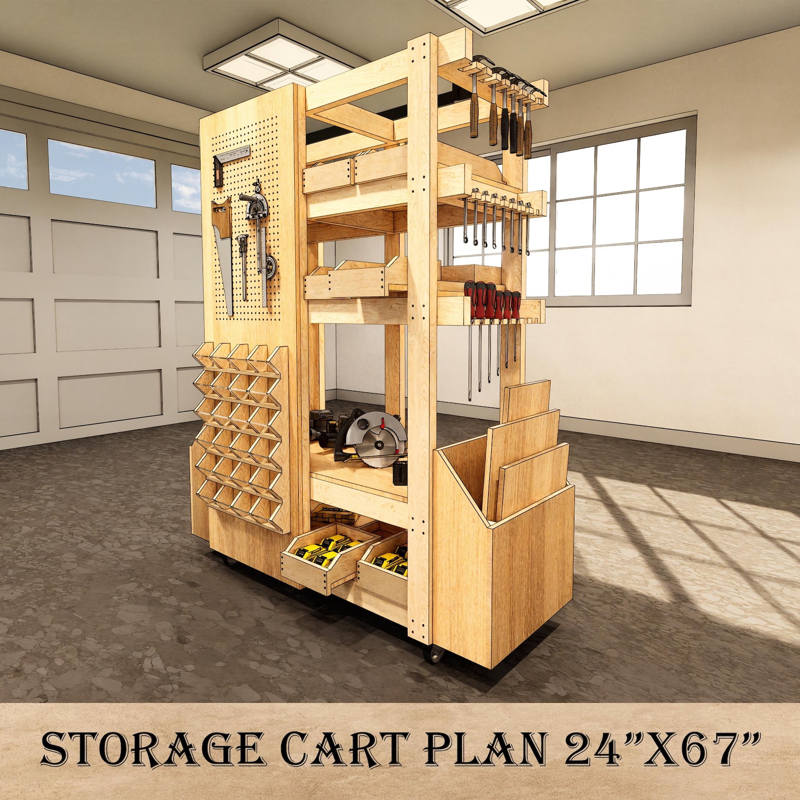 Mobile Workshop Storage Cart Plan, Pegboard Panel and Small Parts Bin ...