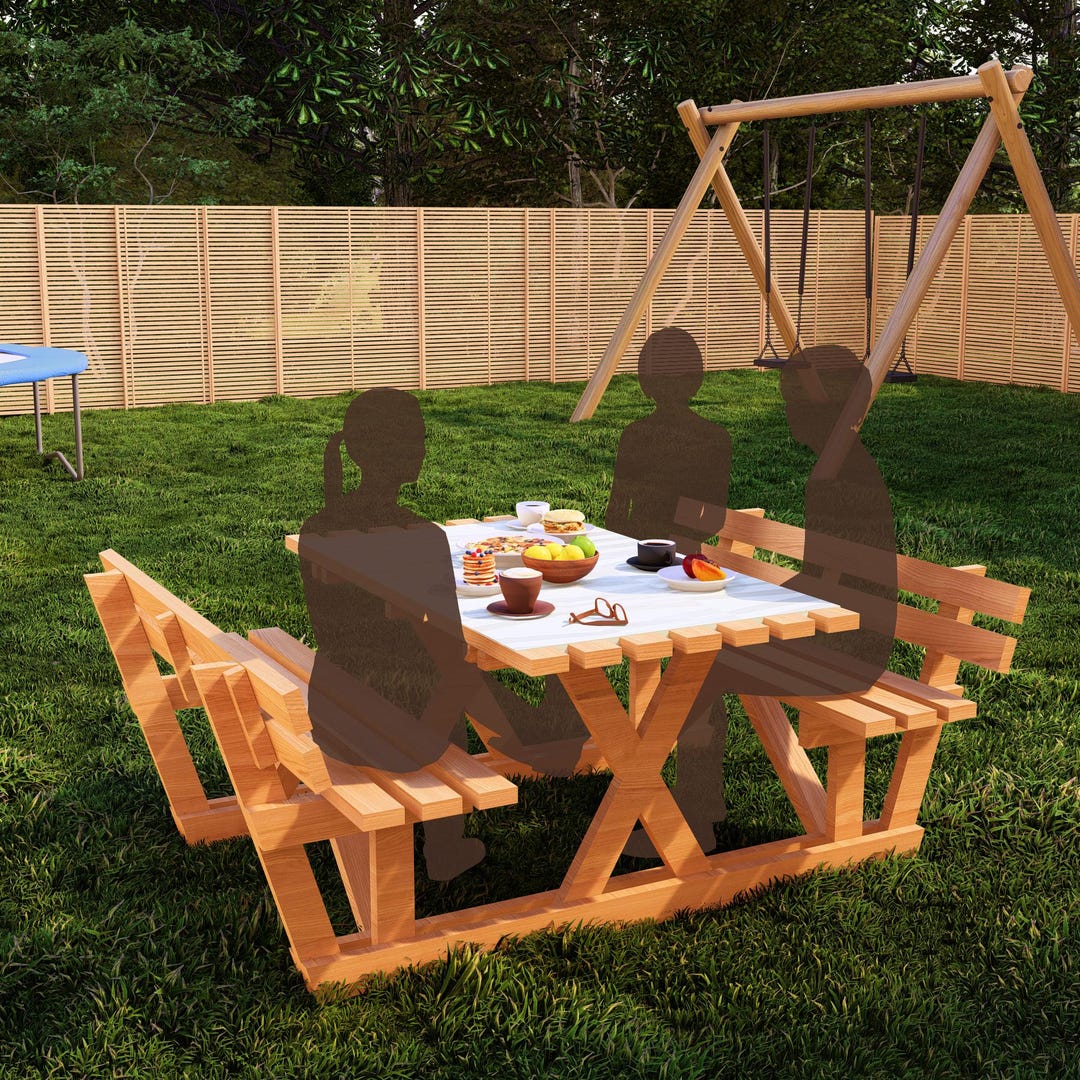 DIY Wooden Bench and Table Plans for 4, Outdoor Seating Project, Garden ...