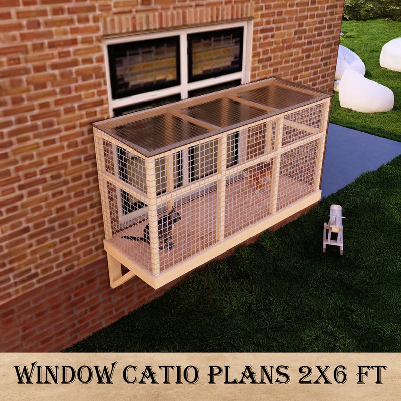 DIY 2x6 Ft Window Catio Plans, Secure & Ventilated Cat Enclosure, Space ...