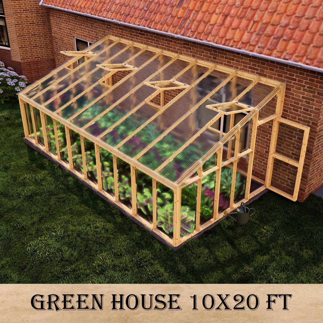 DIY 10x20 Ft Lean-to Greenhouse Plans, Wall-attached Polycarbonate Greenhouse, Space-saving ...