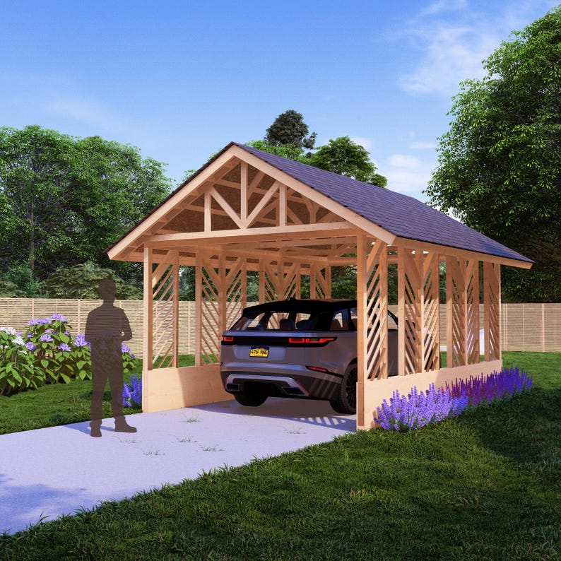 DIY Wooden Single Car Garage Plans: Garden Integration (PDF Download ...