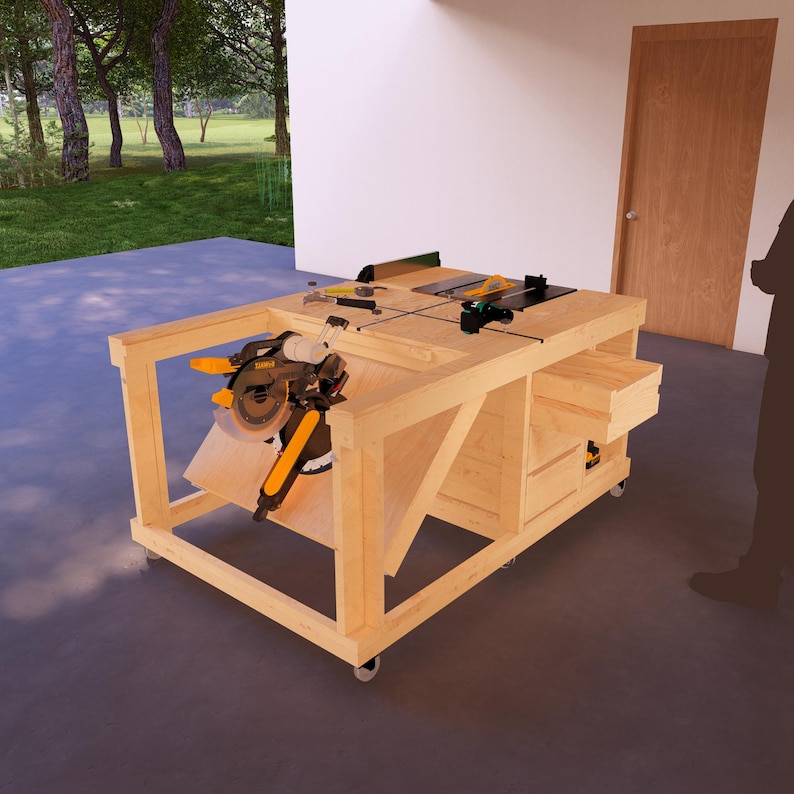 DIY Mobile Garage Workbench Plans – 4x6 Foldable Miter Saw Station With ...