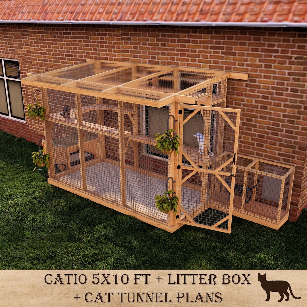DIY Outdoor Cat Enclosure Bundle Plans, Modular Catio 5x10 With Tunnel ...