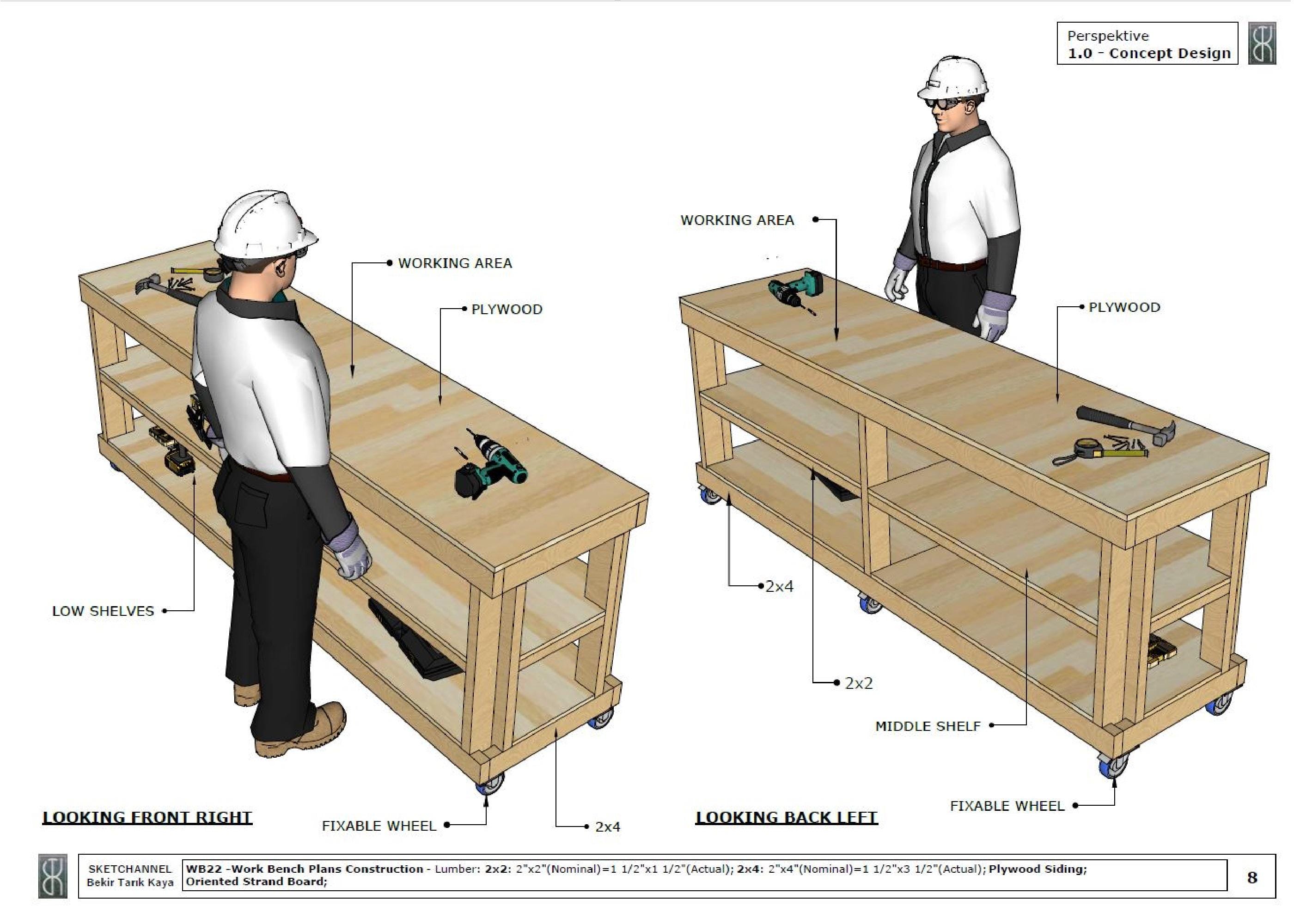 DIY Modular Garage Workbench Plans in 2x8 Size, Perfect for Narrow ...
