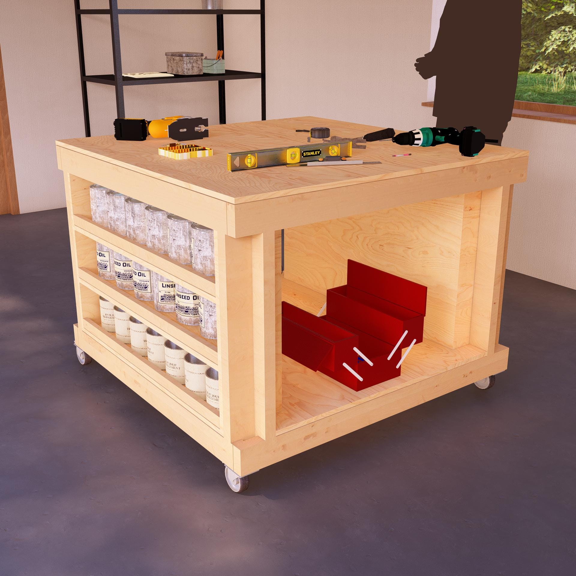 DIY Mobile Garage Workbench With Wood Shelves Modular Plans Expandable ...