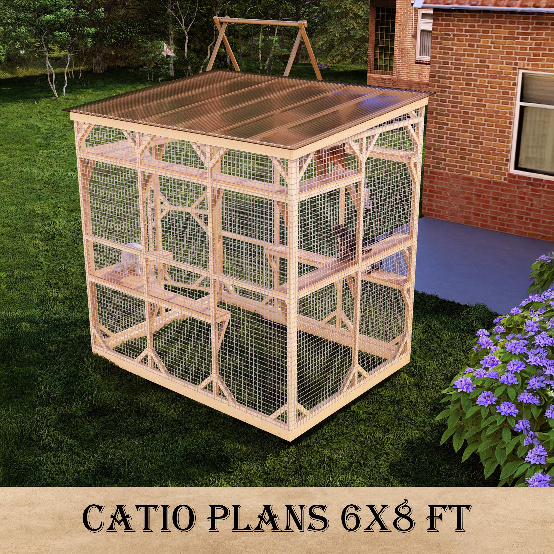 DIY 6x8 Backyard Catio Playground Plans, Standalone Outdoor Cat House ...