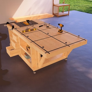 4x6 Ft DIY Flip-top Workbench Plans, Multipurpose Compact Table Saw ...