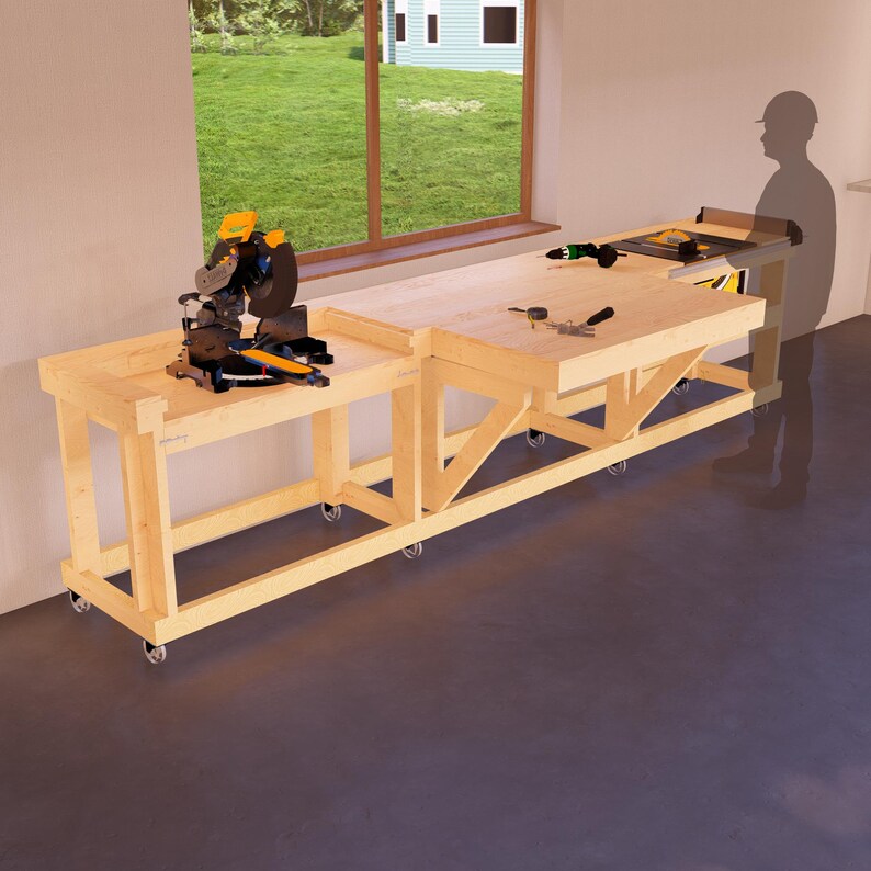 2x12 Space-saving DIY Workbench Plans, Includes Foldable Extra Work ...