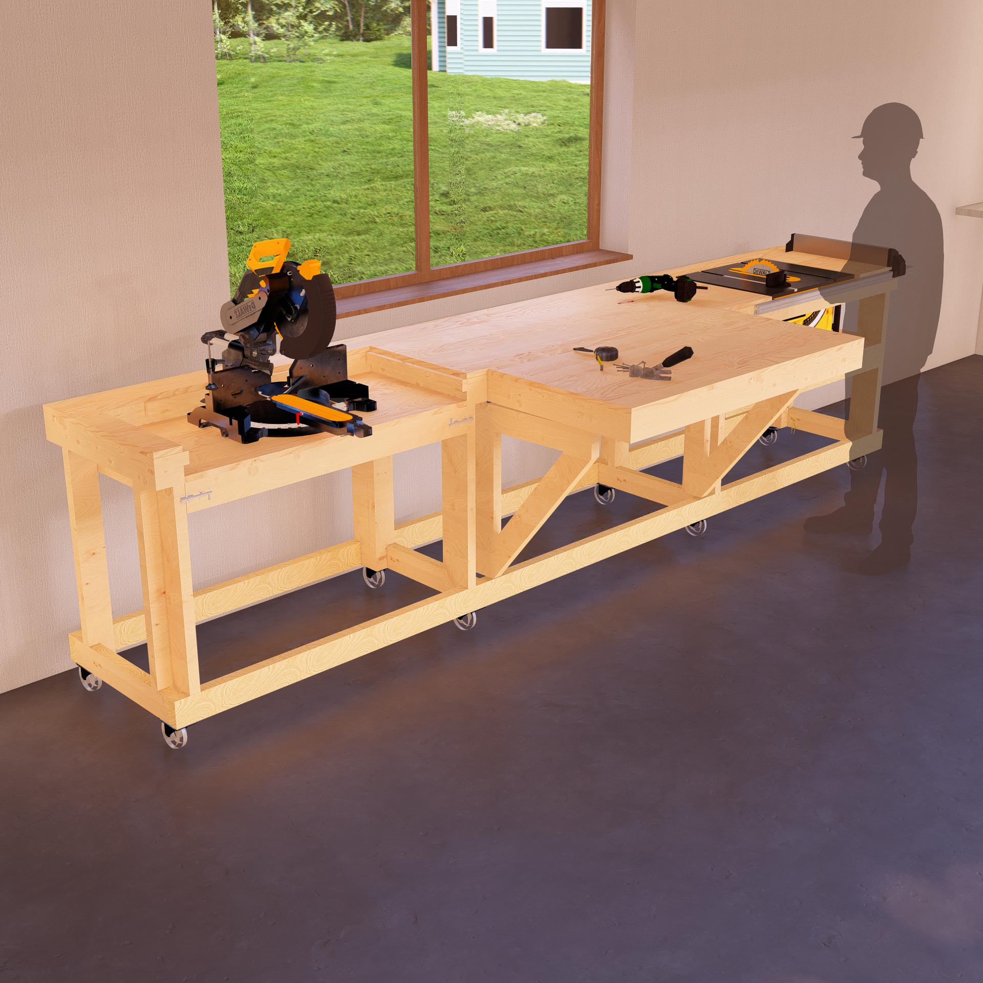 2x12 Space-saving DIY Workbench Plans, Includes Foldable Extra Work ...