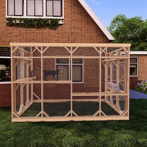DIY Large Cat Patio Plans, Spacious Outdoor Catio Attached to House ...
