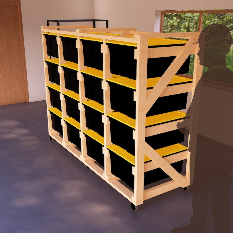 DIY 16-bin Tote Storage Rack Plans, Wooden Modular Shelves for 27 ...
