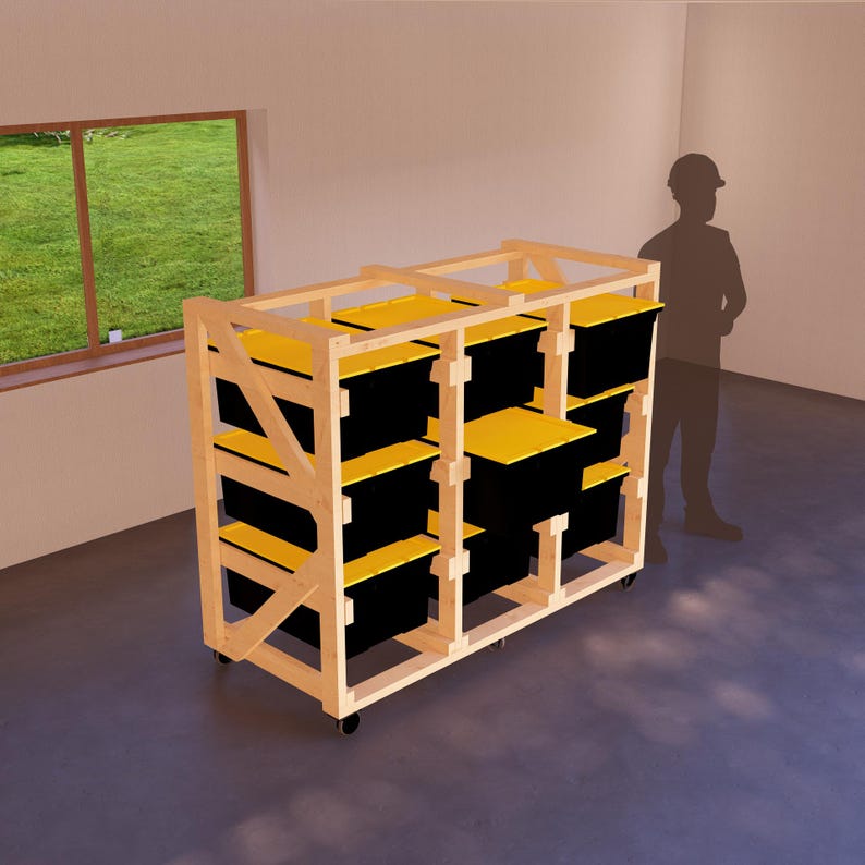 Wooden DIY Modular Tote Rack Plans, Holds 9 27-gallon Bins, Space ...