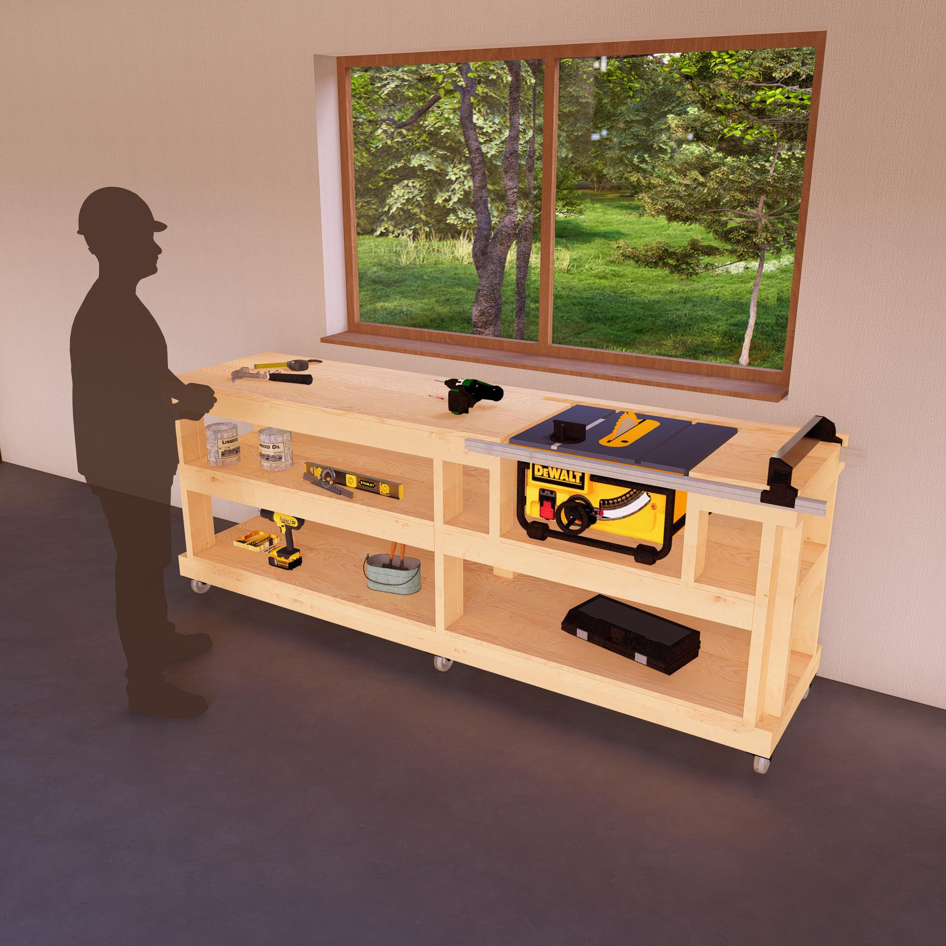 DIY 2x8 Mobile Garage Modular Workbench Plans – Compact Table Saw ...