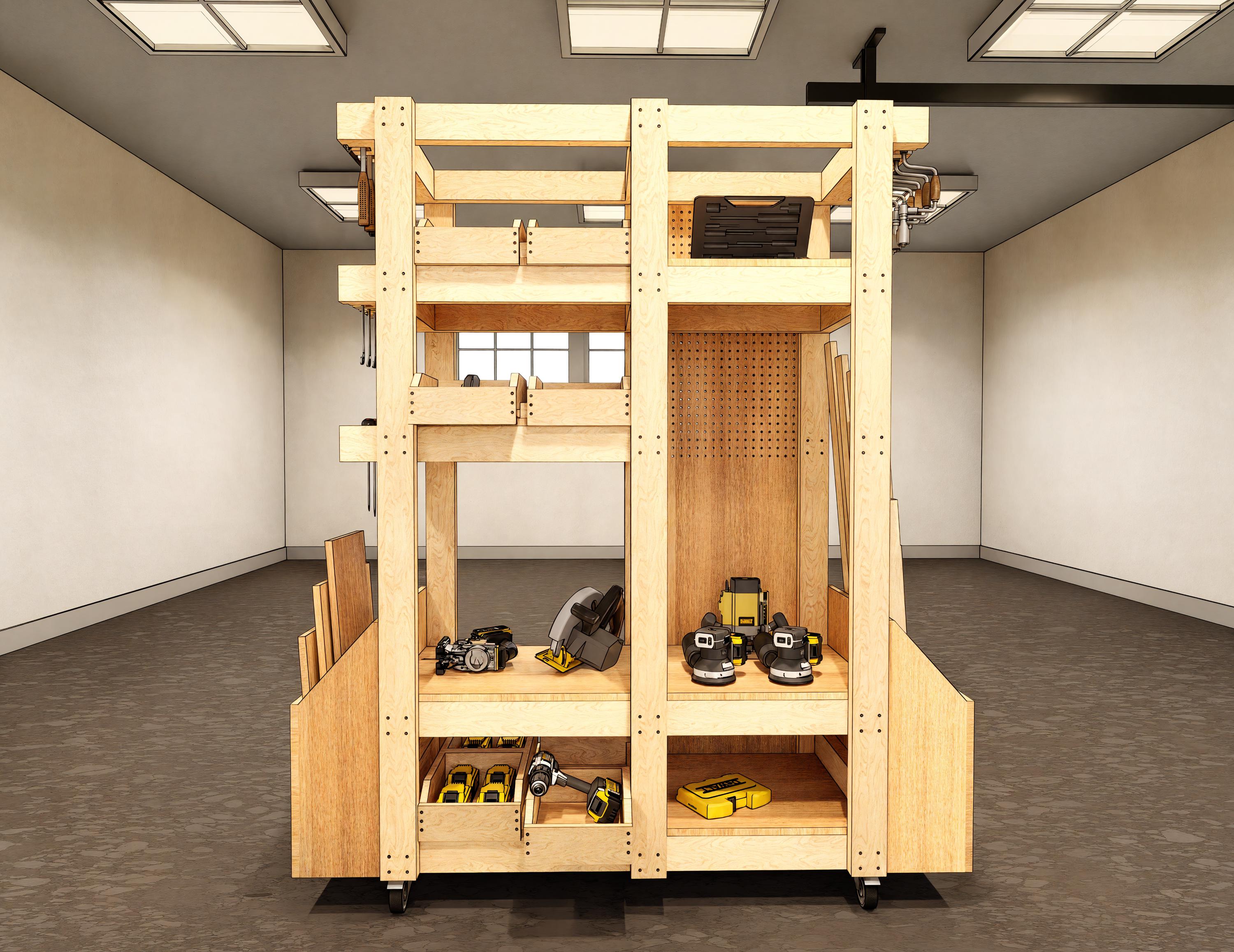 Mobile Workshop Storage Cart Plan, Pegboard Panel and Small Parts Bin ...