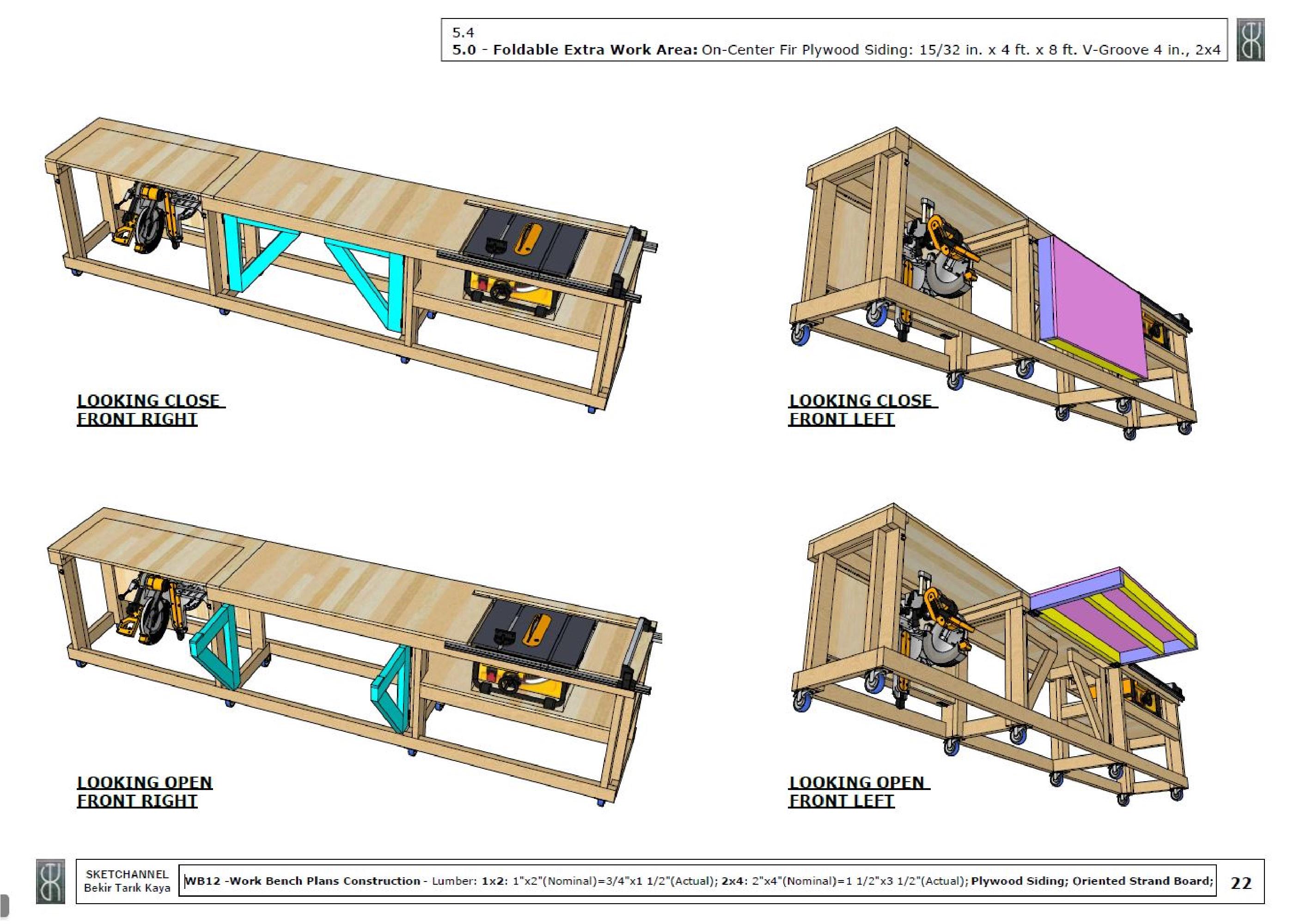 2x12 Space-saving DIY Workbench Plans, Includes Foldable Extra Work ...