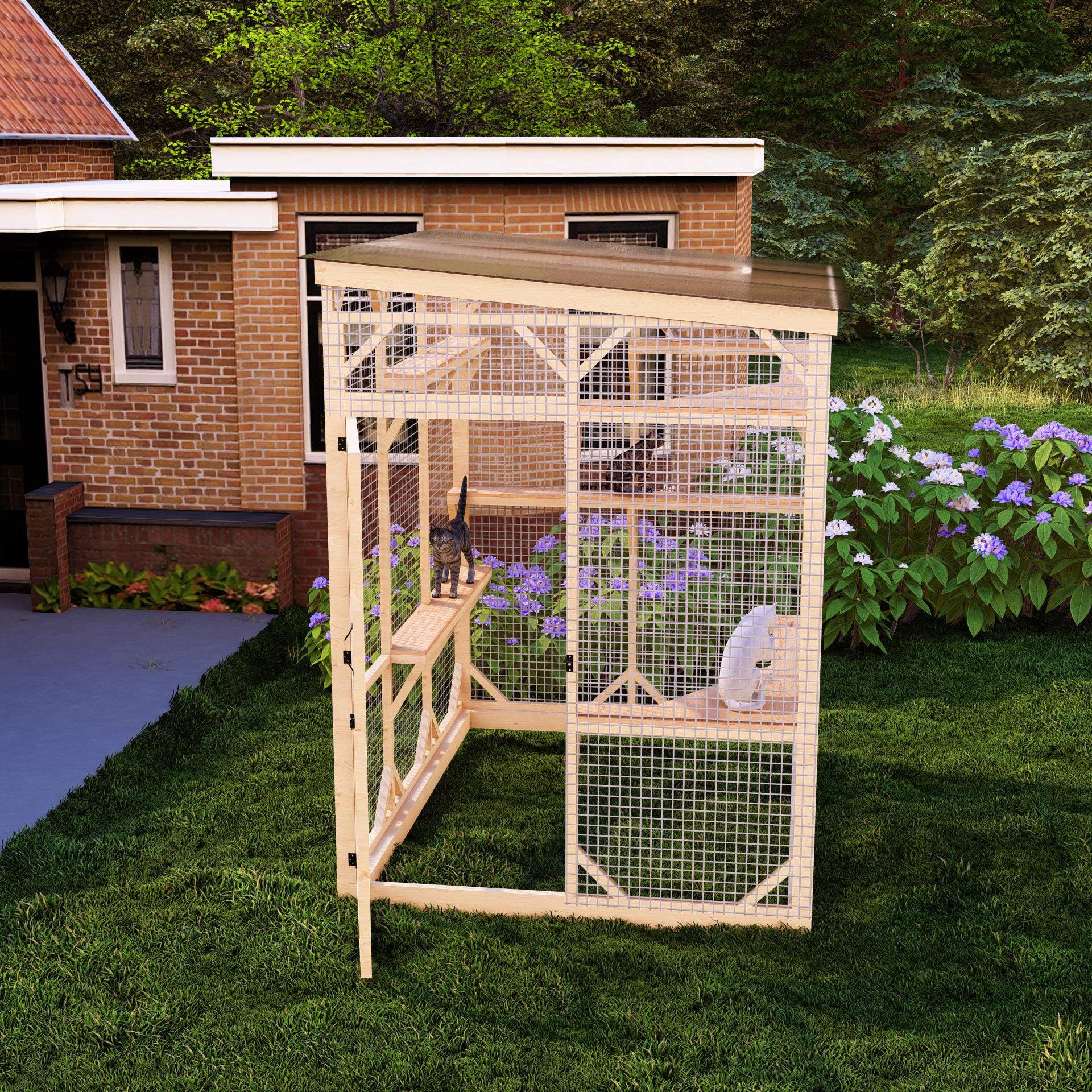 DIY 6x8 Backyard Catio Playground Plans, Standalone Outdoor Cat House ...