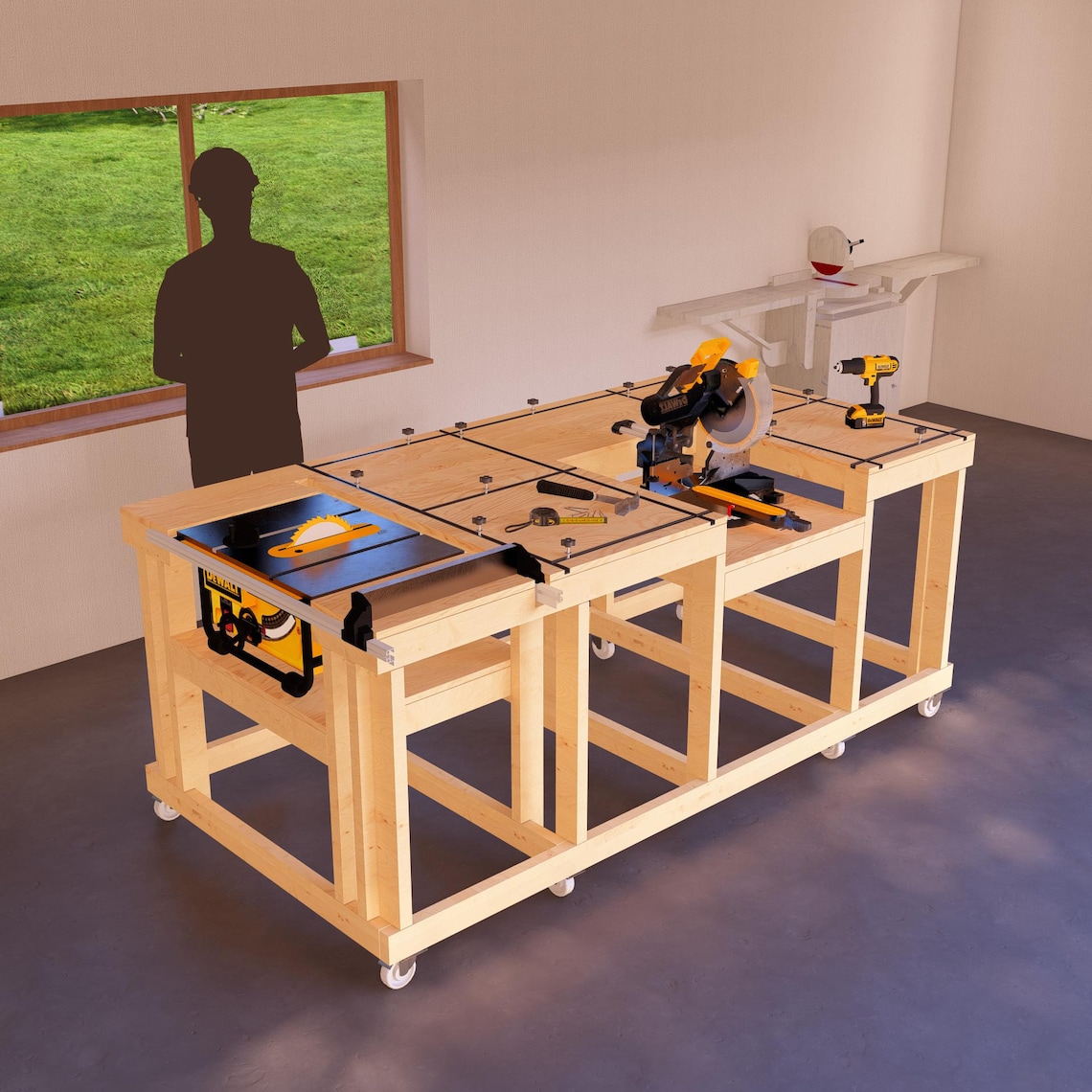 DIY 4x8 Ft Mobile Garage Workbench Plans, Miter Saw Stand Plans ...