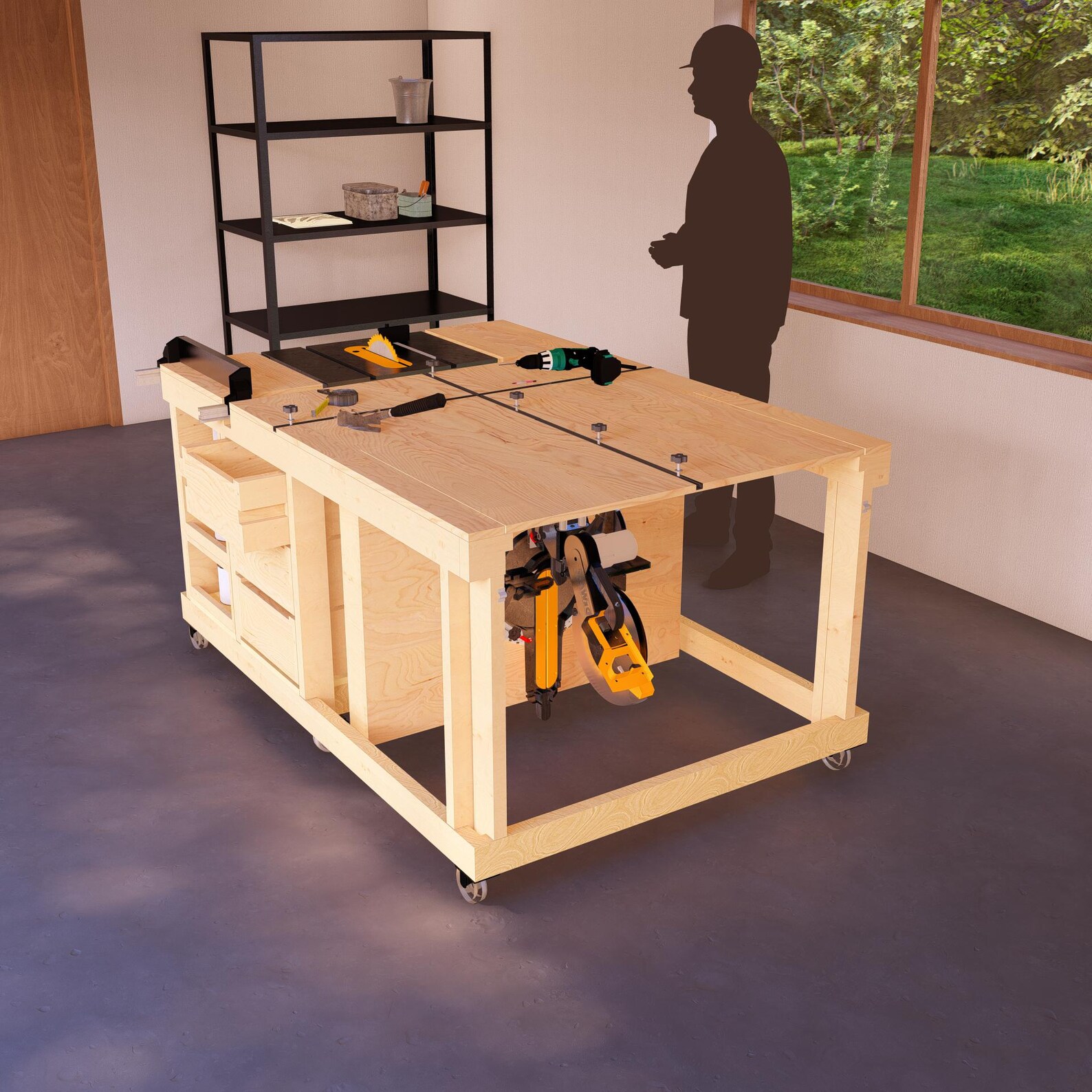 DIY Mobile Garage Workbench Plans – 4x6 Foldable Miter Saw Station With ...
