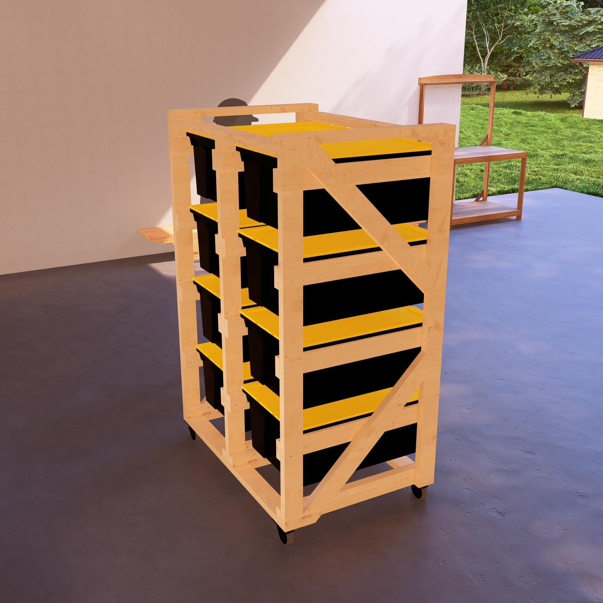 DIY Mobile Tote Rack Plans, Modular Wooden Design for 8 27-gallon Bins ...