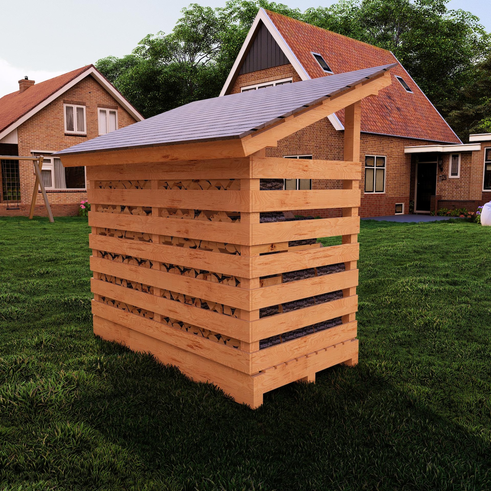 DIY Open Firewood Shed Plans, 4x8 Ft Slatted Wooden Storage for Proper ...