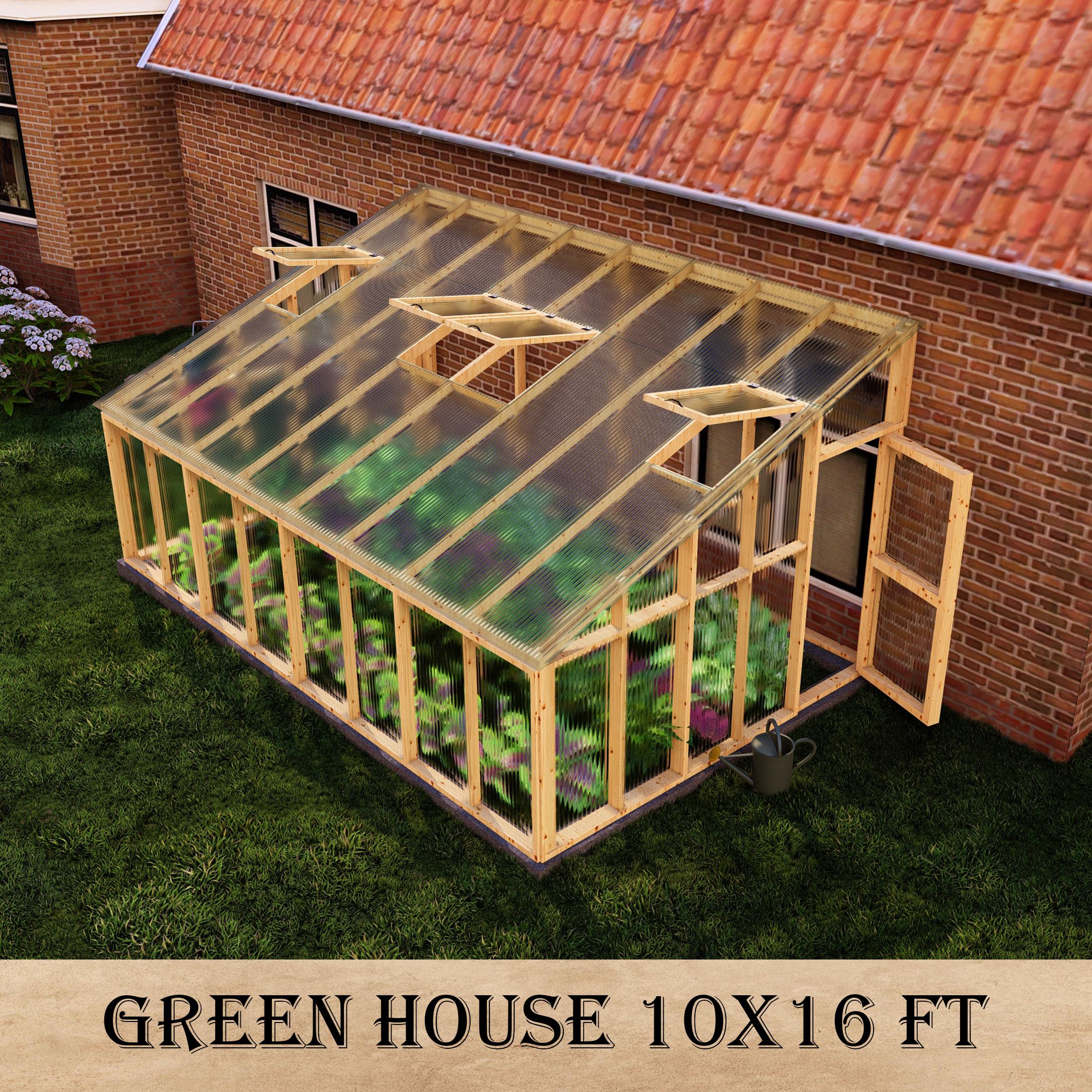 DIY 10x16 Ft Lean-to Greenhouse Plans, Polycarbonate Panel Structure ...