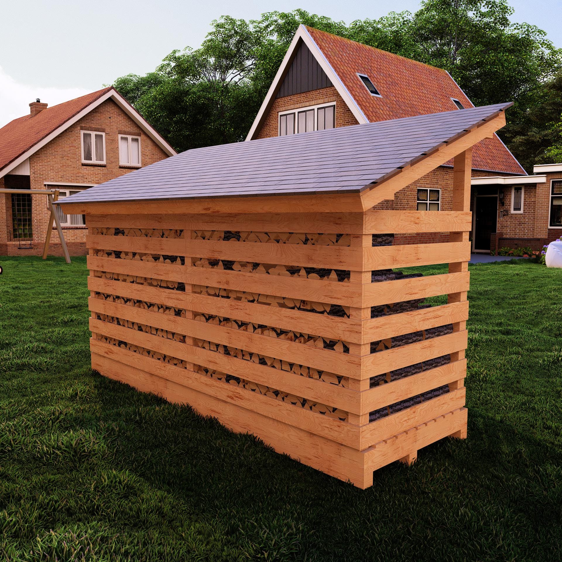 4x12 Ft DIY Firewood Storage Shed Plans, Wooden Log Shelter With ...