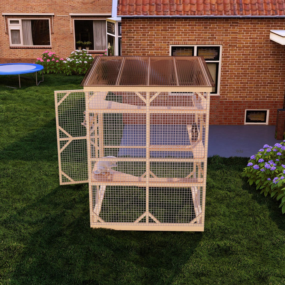 DIY Freestanding Catio Plans, 6x6 Outdoor Cat House With Full Wire Mesh ...