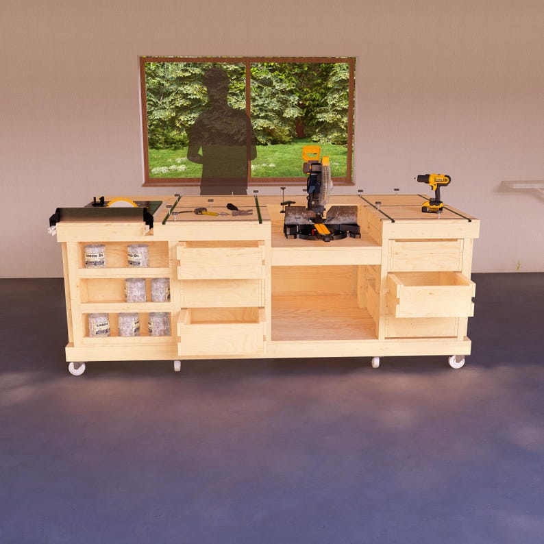 DIY 4x8 Ft Mobile Workbench Plans With T-tracks, Drawers, and Shelves ...