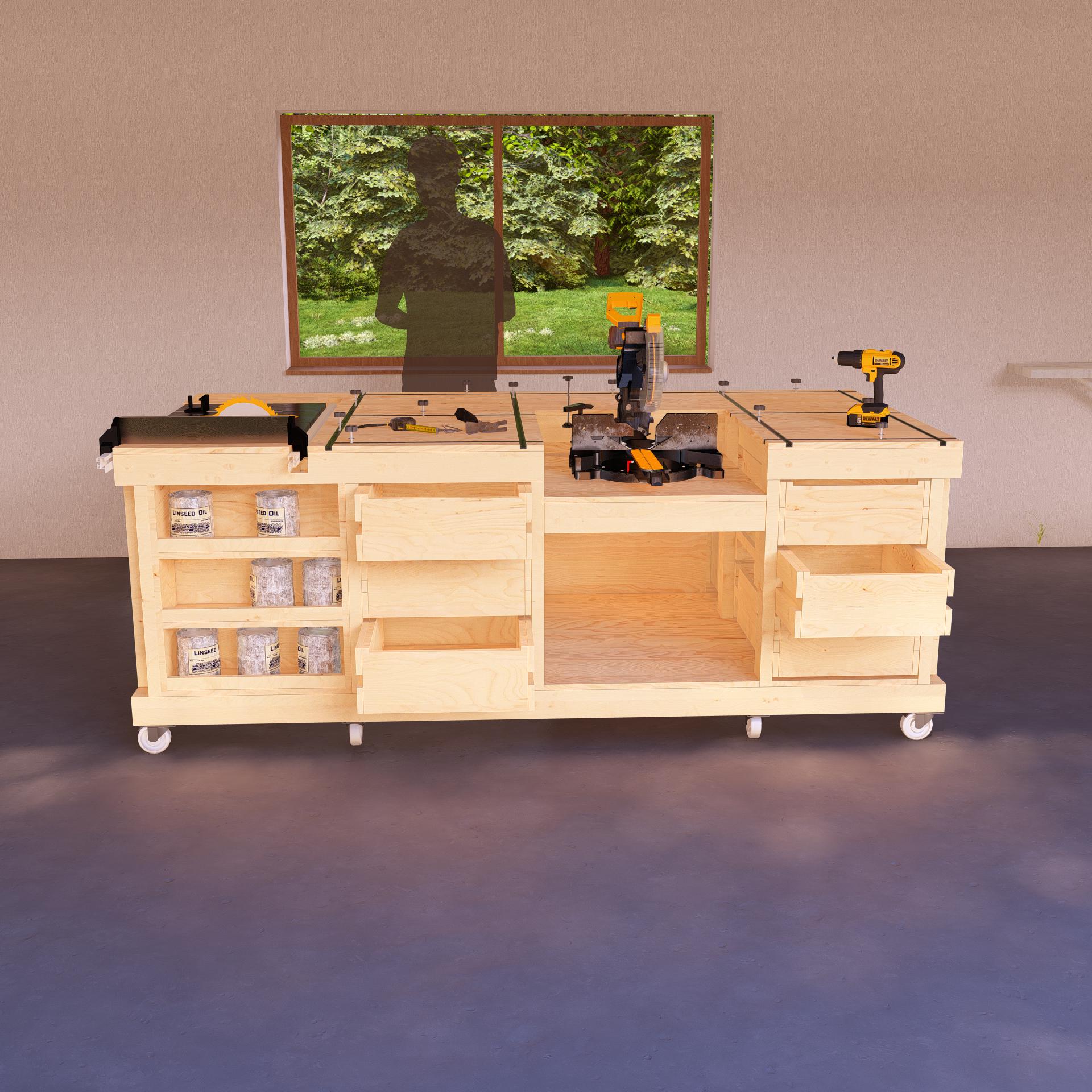 DIY 4x8 Ft Mobile Workbench Plans With T-tracks, Drawers, and Shelves ...