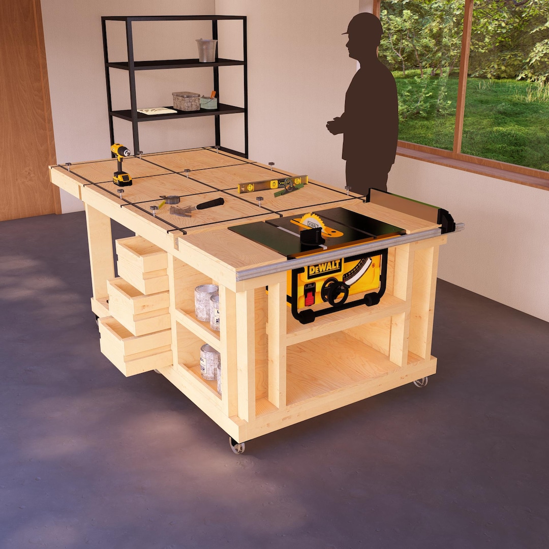 4x6 Ft DIY Flip-top Workbench Plans, Multipurpose Compact Table Saw ...