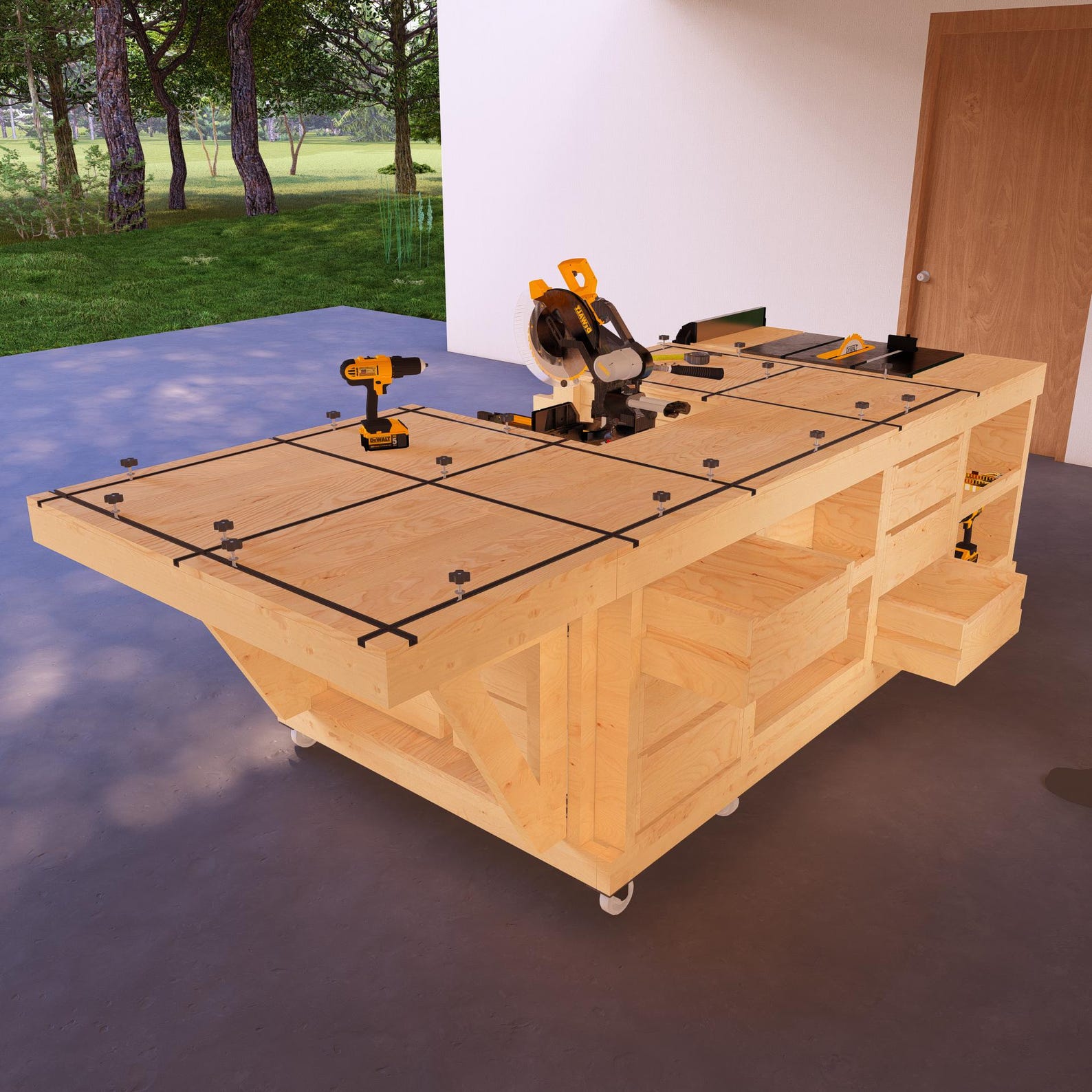 4x8 Ft DIY Foldable Garage Workbench Plans – Space-saving Design With T ...