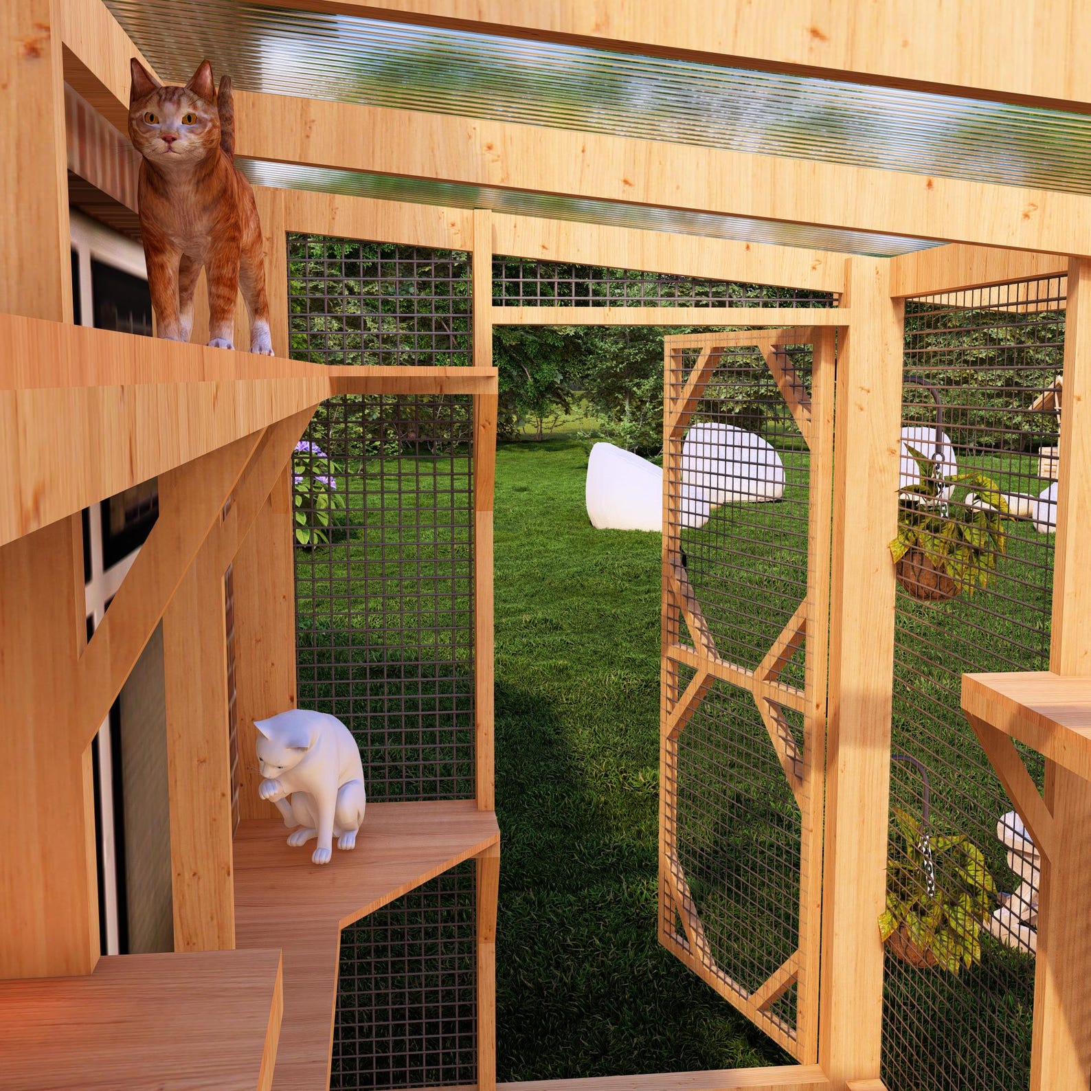 DIY Outdoor Cat Enclosure Plans, 5 X 10 Pergola Style Catio With ...