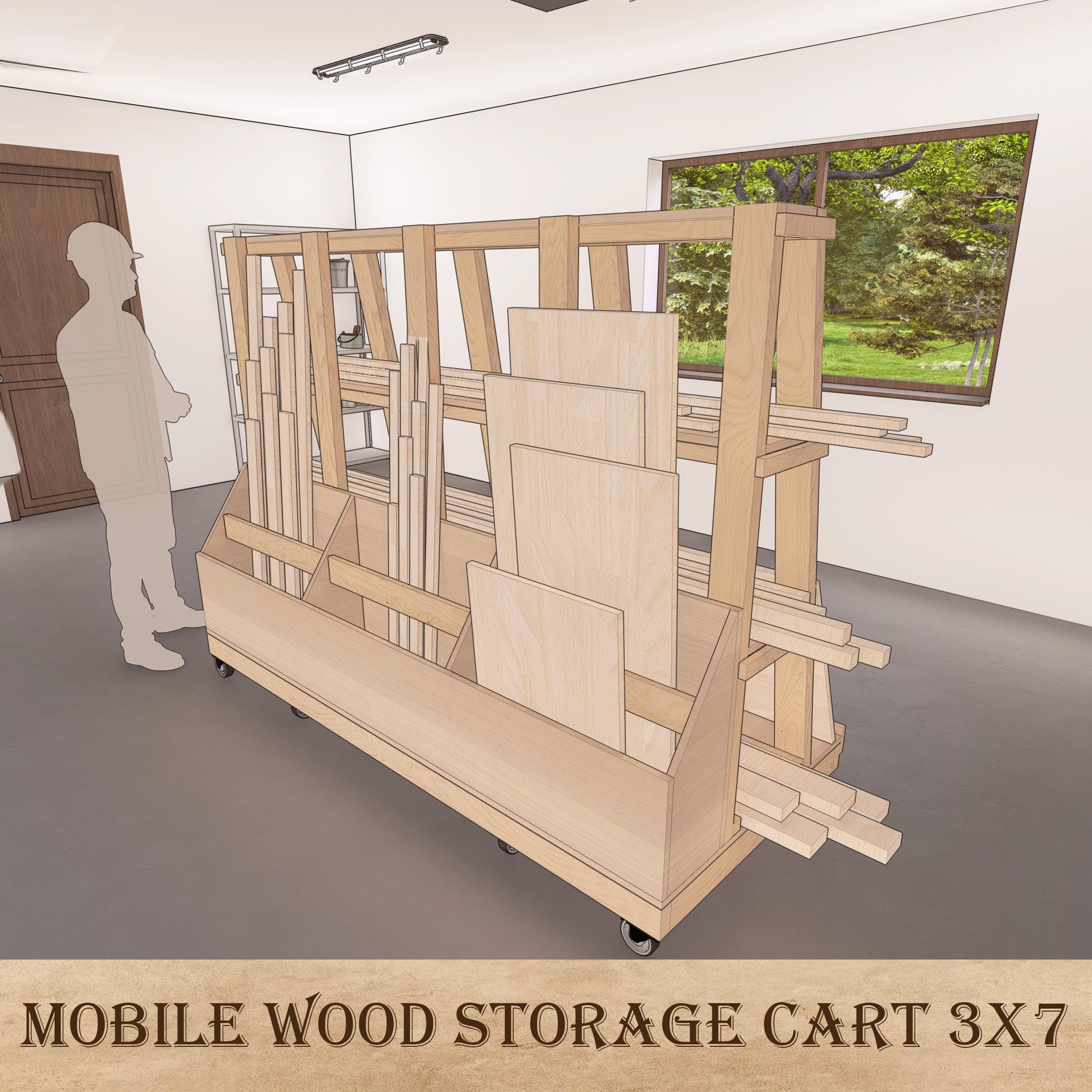 DIY Rolling Lumber Cart Woodworking Plans – 3x7 Mobile Plywood Storage ...
